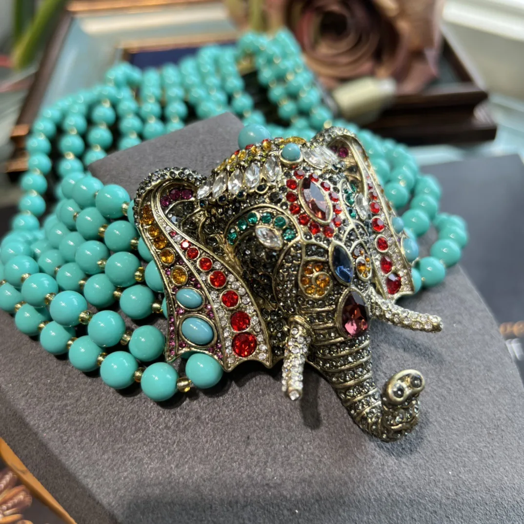 New-and-old-vintage-fashion-multi-layer-turquoise-elephant-necklace ...