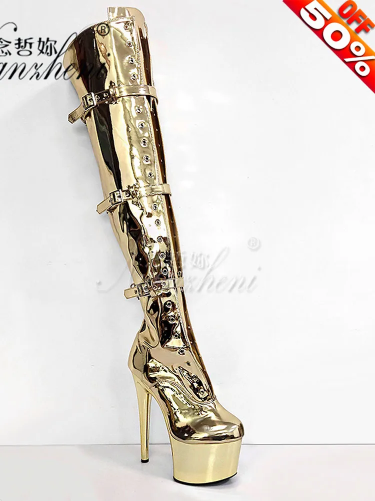 17CM-Gold-Pole-Dance-Shoes-Platform-Boots-Women-Nightclub-high-Stripper ...