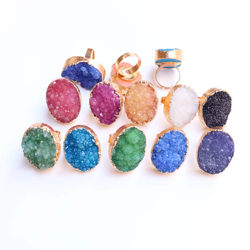 Irregular Natural Stone Adjustable Ring for Women Boho Crystal Tooth ...