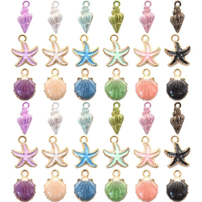 12pcs-Fashion-Enamel-Golden-Conch-Starfish-Shell-Creative-Shaped-Charms-Alloy-Pendants-For-DIY ...