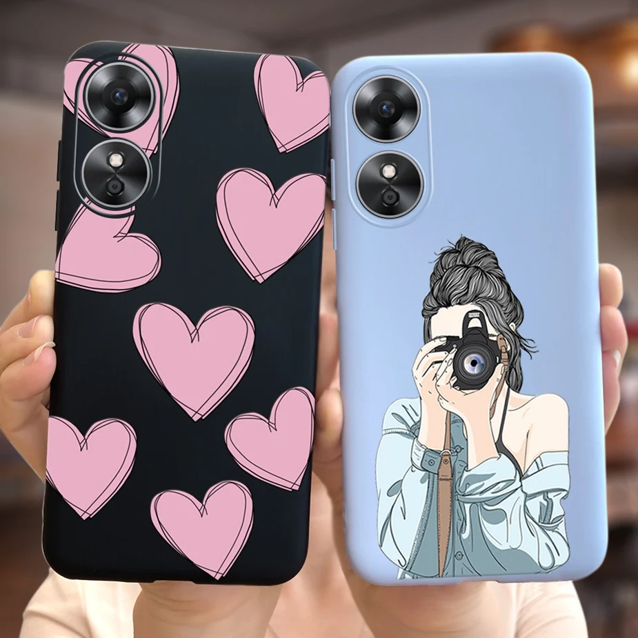 For Oppo A17 A17K Case 2022 Cute Love Heart Cartoon Girls Cover Soft ...