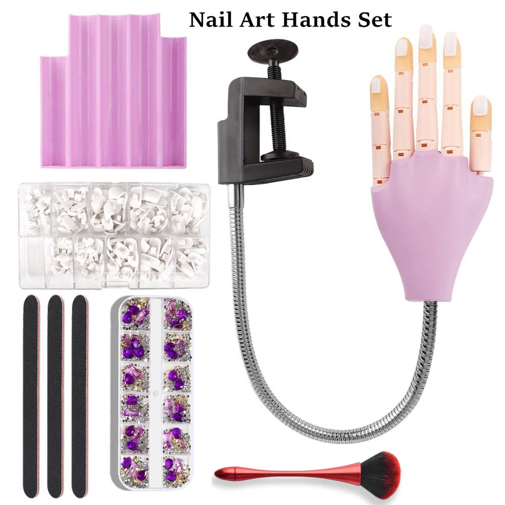 Nail Art Equipment Practice Hand w/ 200pcs False Nails Purple ...
