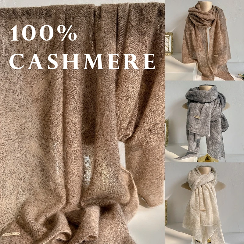 100% Cashmere Classical Printed Scarf Italian Old Money Pashmina Shawl ...