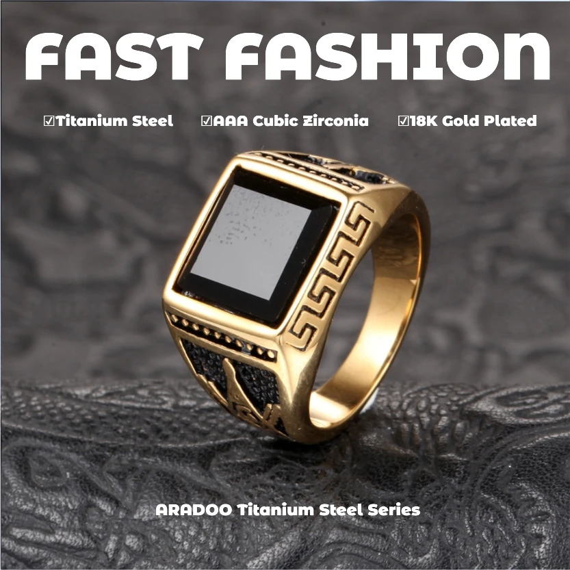 Vintage-Gothic-Punk-Masonic-Titanium-Steel-Ring-Alabaster-Onyx-Noble ...