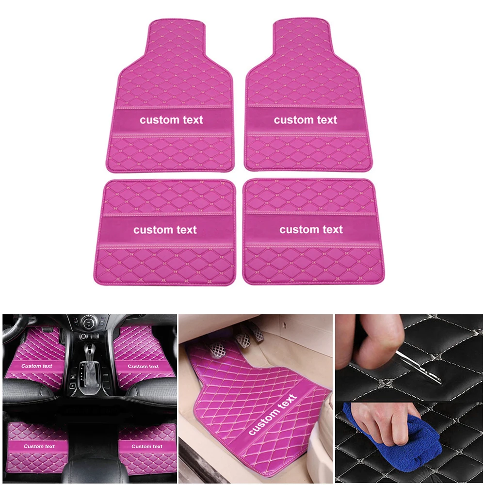 Universal Car Floor Mats Custom Text Color Leather Auto Carpet Anti ...