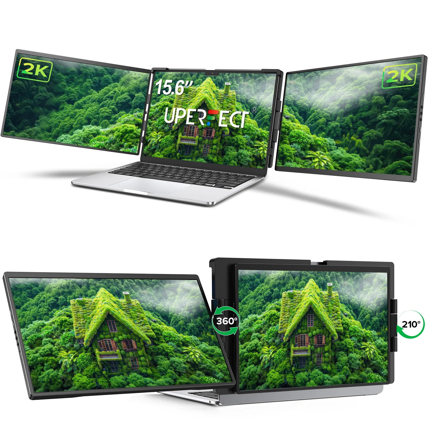 UPERFECT 14" Triple Portable Monitor For Laptop 1400P IPS Extender ...