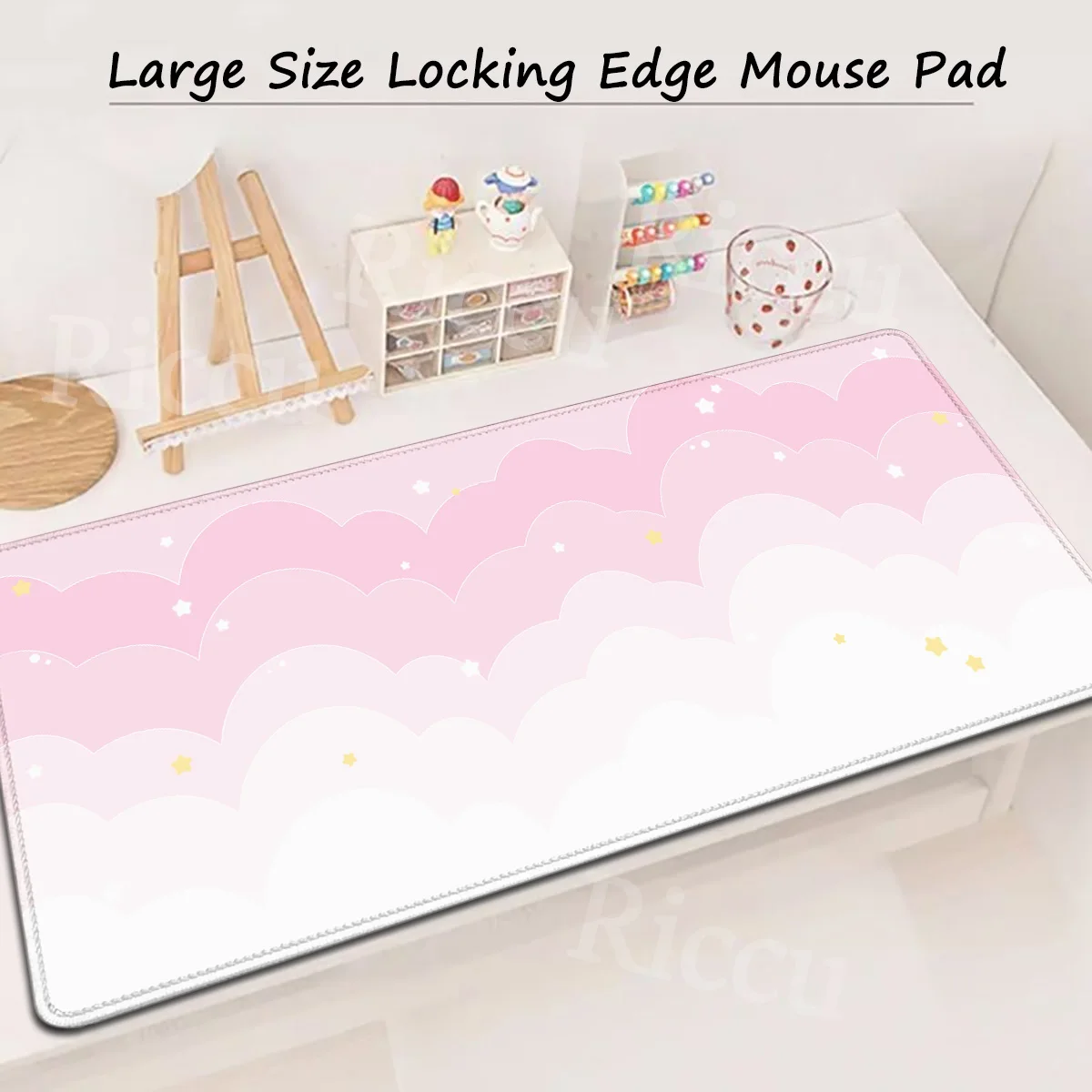 Large Size Pink Mousepad 90x40cm Pastel Clouds Deskmat XXL Kawaii Non ...
