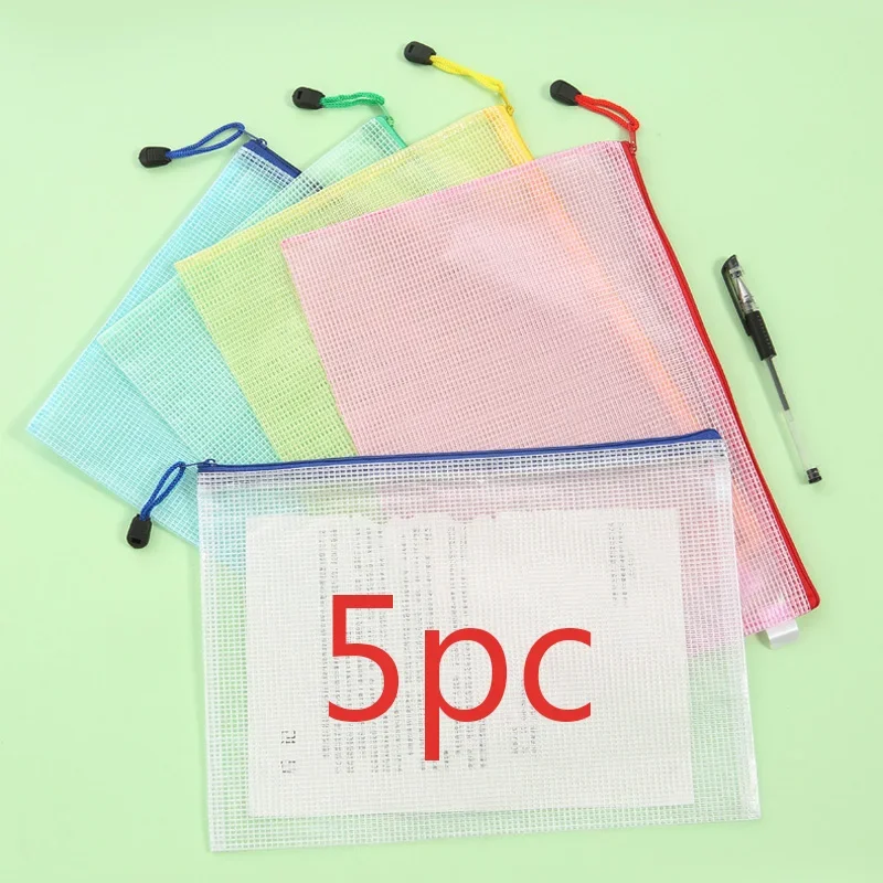 5PCS-Stationery-Storage-Folder-File-Mesh-Zipper-Pouch-A4-A5-Document ...