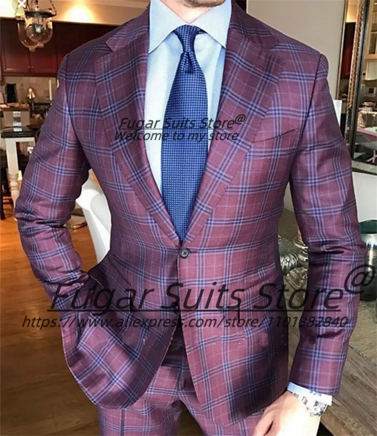 French style Customized Plaid Men Suits Slim Fit Notched Lapel Groom ...