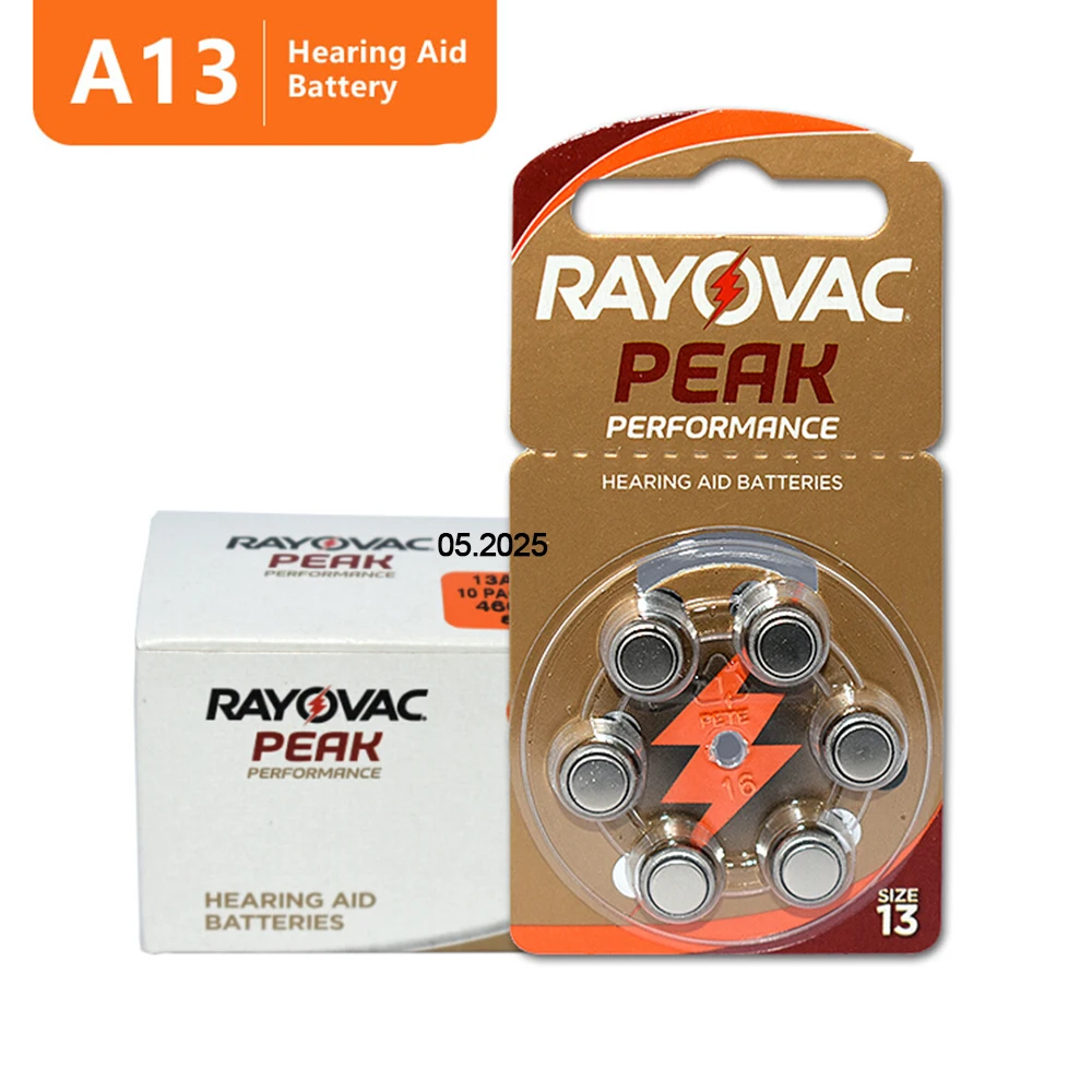 60PCS Hearing Aid Batteries RAYOVAC PEAK 1.45V 13A 13 P13 A13 PR48 Zinc Air Battery For BTE CIC ...