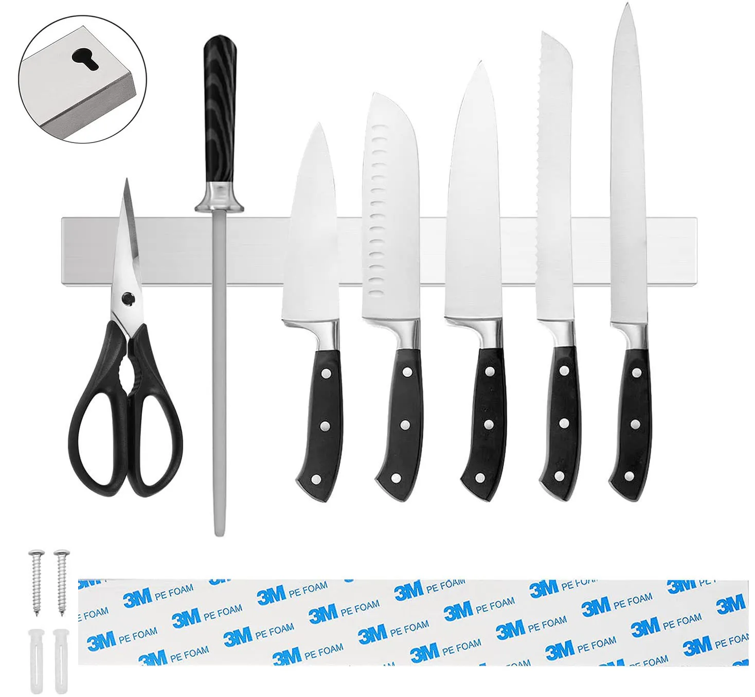 40CM 50CM Stainless Steel Knife Stand Magnetic Knife Holder Wall Block ...