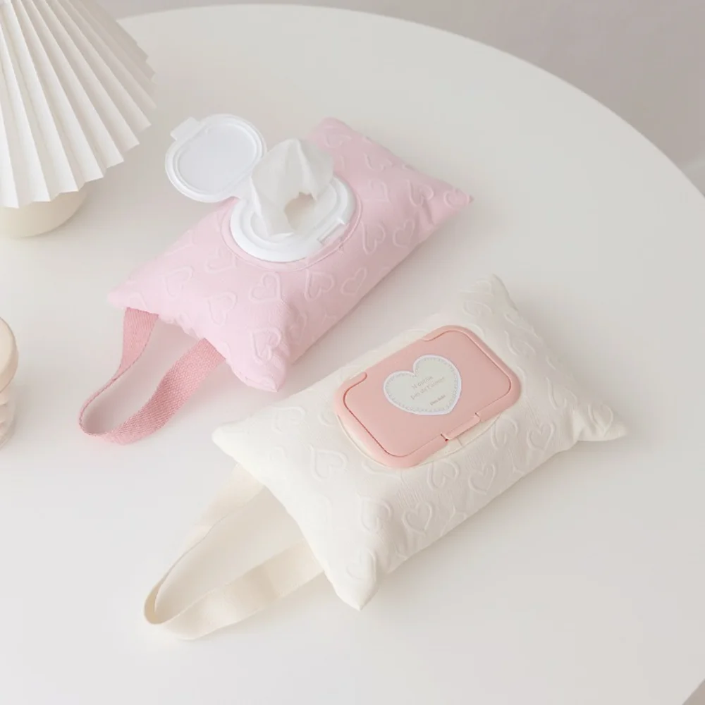 Ins-Cream-Pink-White-Heart-Flip-Cover-Tissue-Box-Wet-Wipes-Case-Car ...