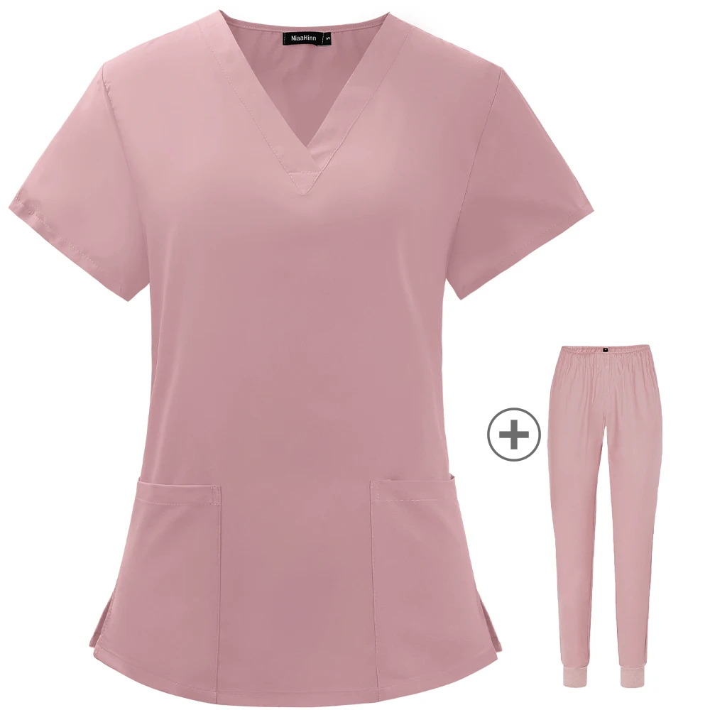 Solid Color Nursing Scrubs Women Uniforms Elasticity Pet Clinic Nurse V ...
