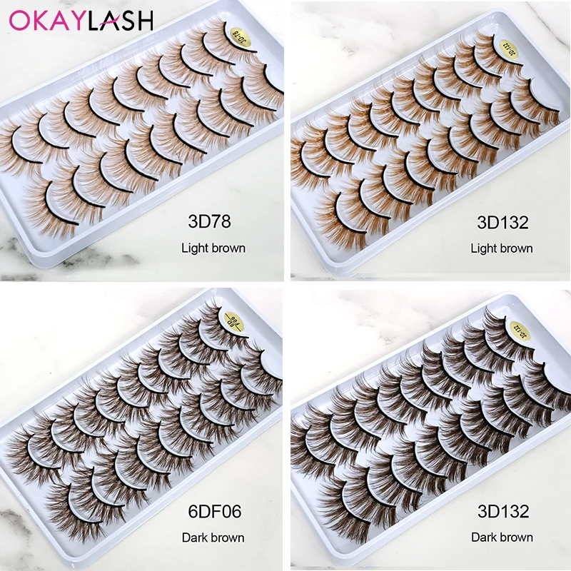 Okaylash Blond False Eyelashes 10 Pairscase Light Dark Brown Fake Colored Eye Lashes 3d Fluffy