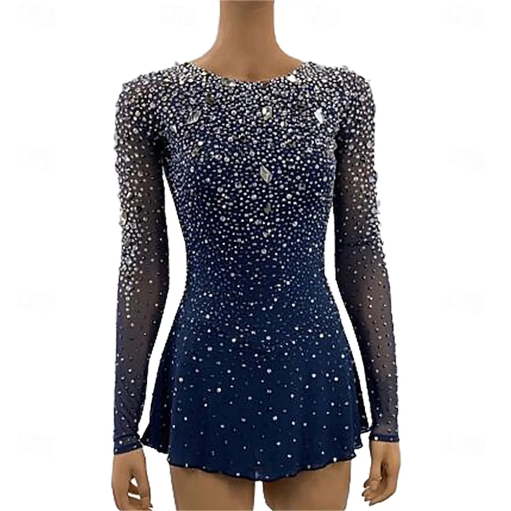 Figure Skating Dress Women Patchwork Open Back Mesh Spandex Stretchy ...