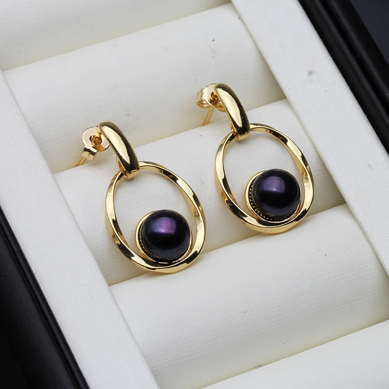 2024-Cute-Freshwater-Black-Pearl-Earrings-For-Woman-Trendy-Dangle-Drop ...