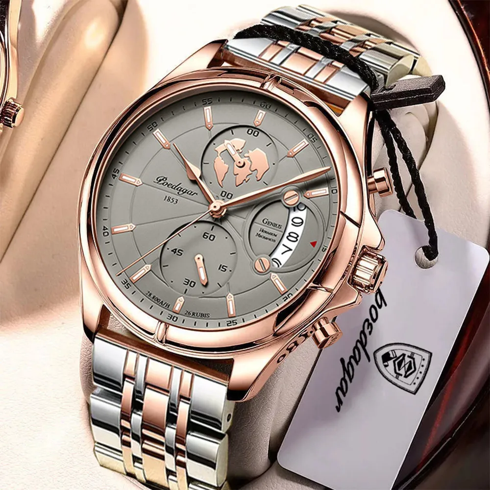 Poedagar Top Luxe Merk Casual Mannen Horloge Chronograaf Waterdicht Datum Volledige Steel Quartz ...