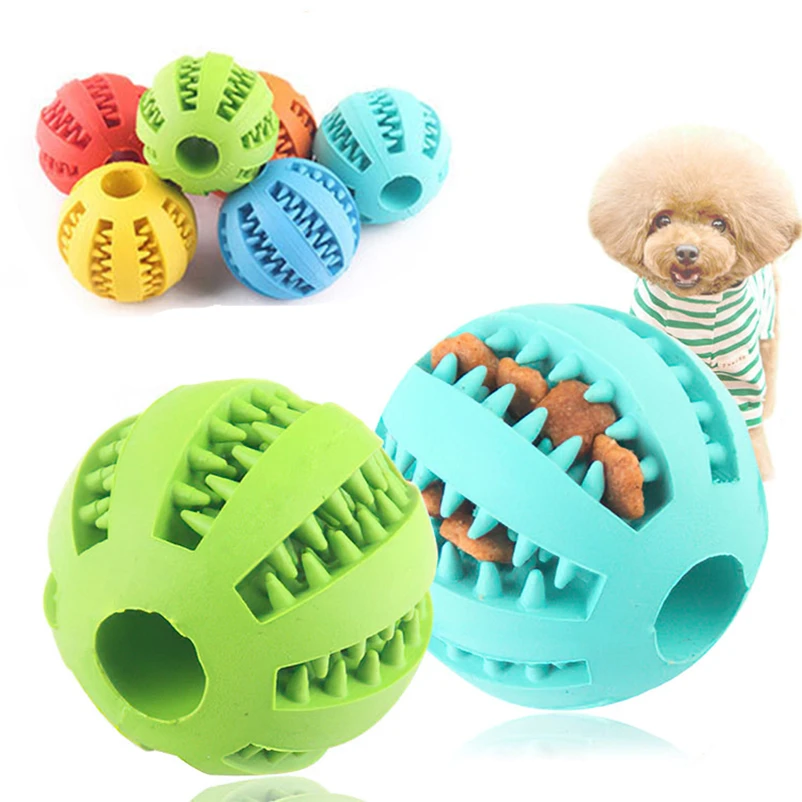 Pet Dog Interactive Toy 7cm Dogs Natural Rubber Ball Leaking Ball Tooth ...