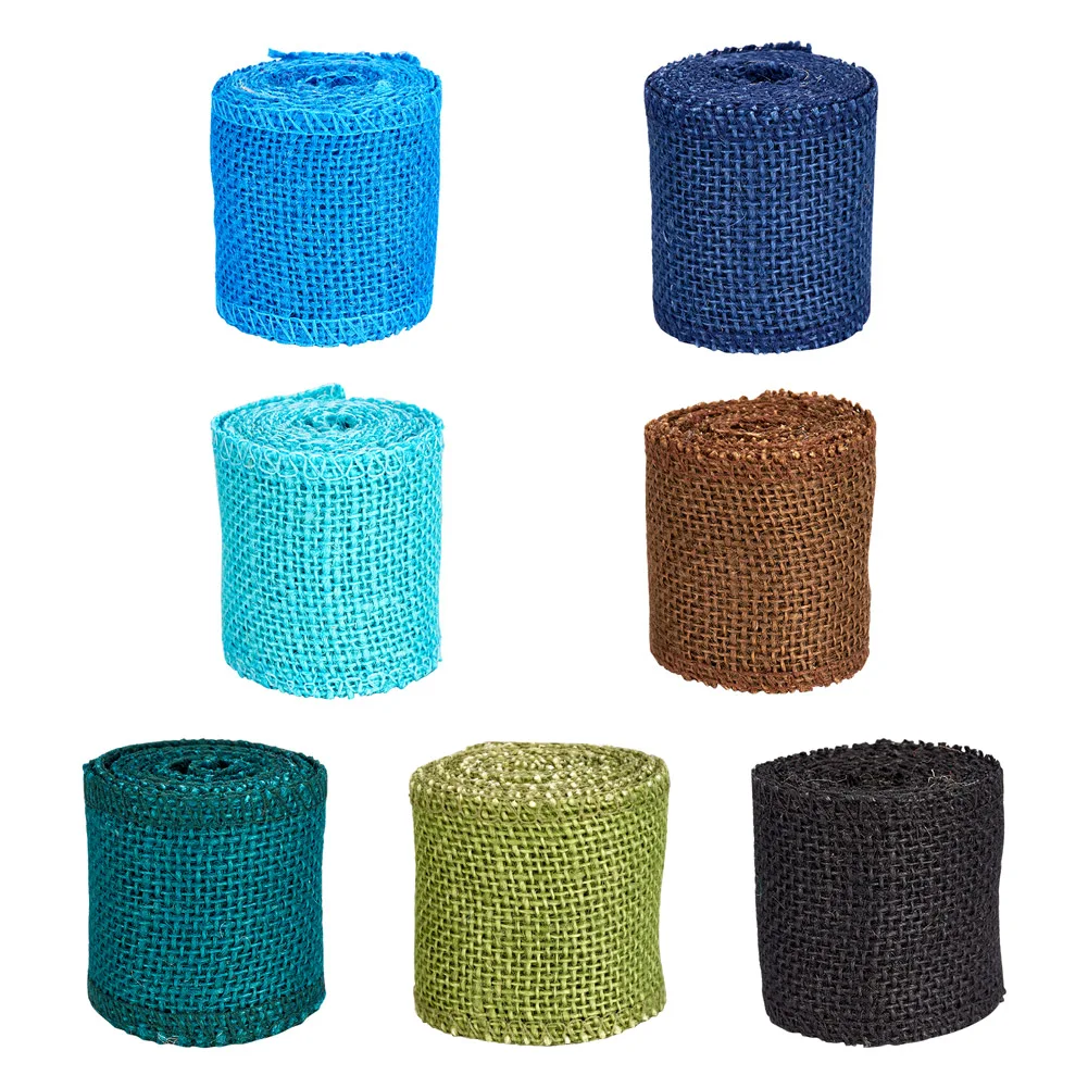 7 Rolls Burlap & Linen Ribbon Mixed Color Jute Ribbons For Hand Bouquet ...