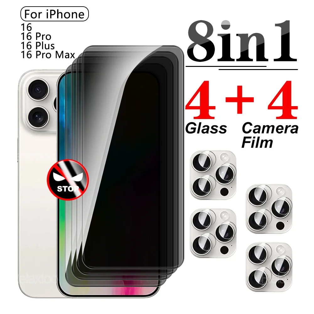 8in1-For-iPhone-16-Pro-Max-16-Plus-glass-Full-Cover-Privacy-Tempered ...