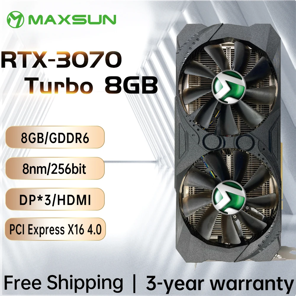 MAXSUN-Gaming Video Graphics Card, PC NVIDIA Computer, RTX 3070, Turbo 8G GDDR6 GPU, 256bit, PCI ...