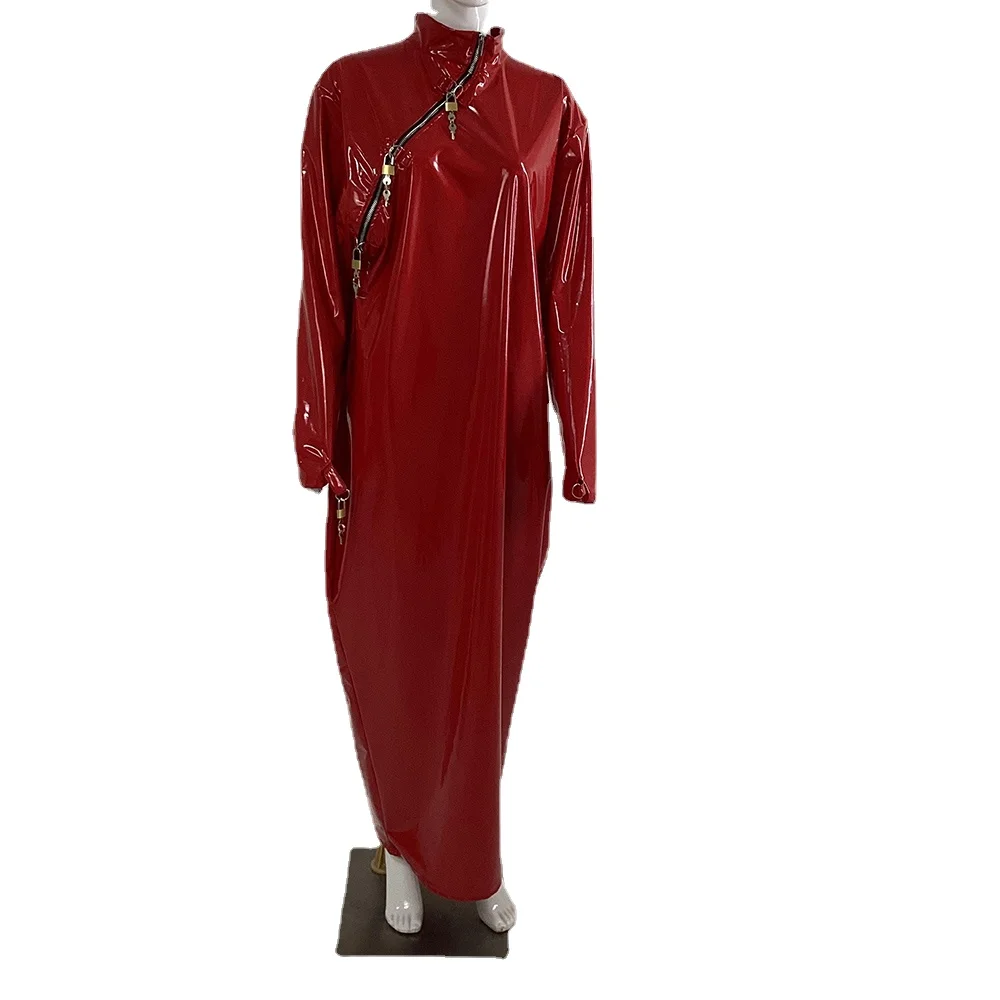Lockable-Glossy-PVC-Leather-Cheongsam-Neck-Hobble-Maxi-Dress-Vestido ...