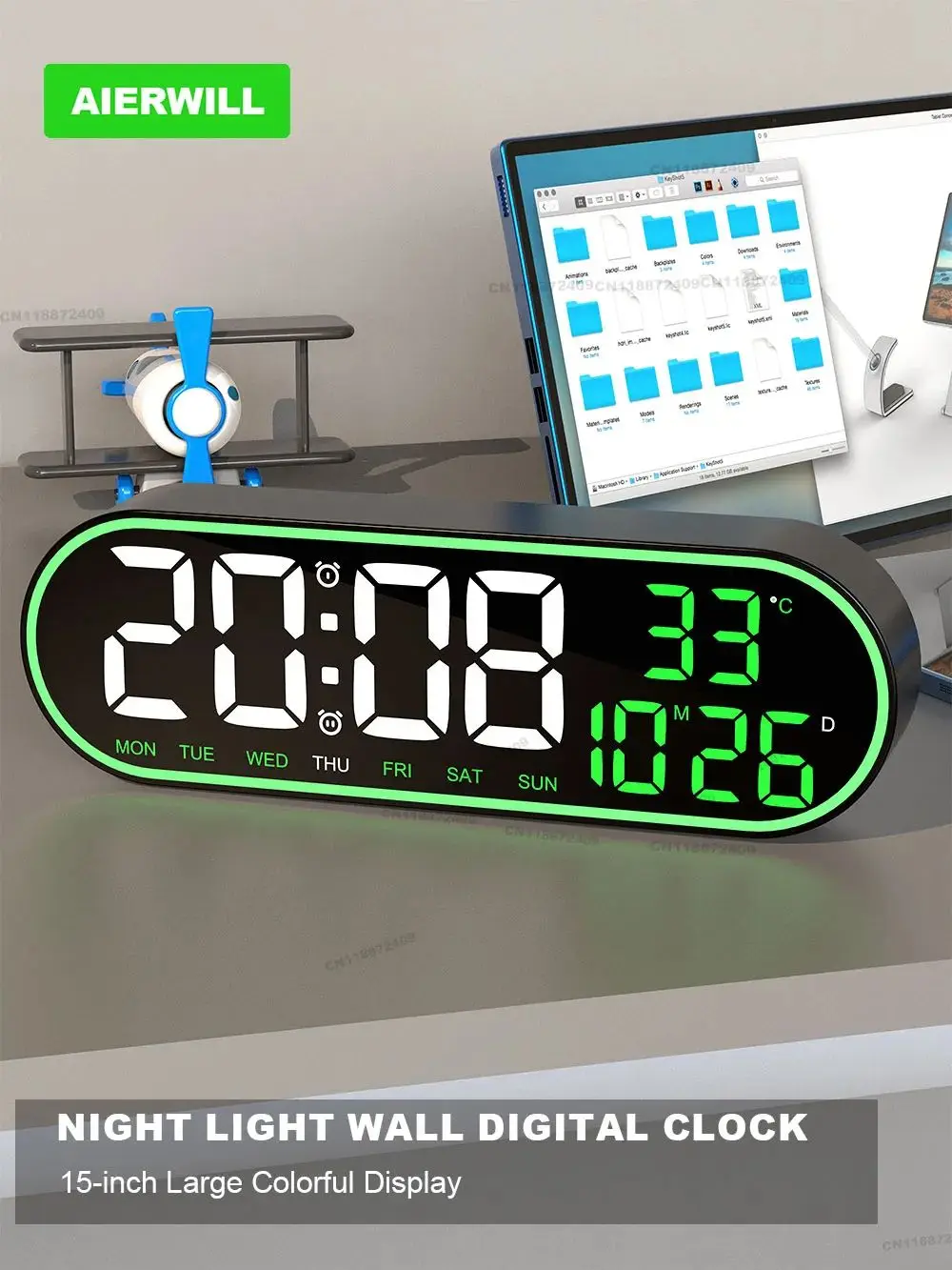 15inch-Night-Light-Digital-Wall-Clock-Large-LED-Alarm-Clock-Remote ...