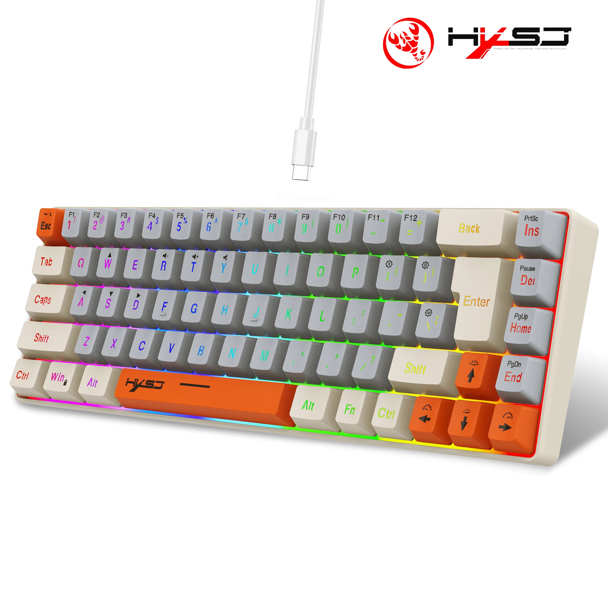 New-colour-HXSJ-V200-68-key-membrane-Keyboard-RGB-luminous-lightweight ...