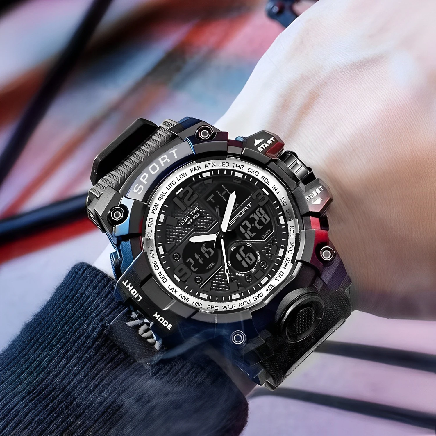 Free-Shipping-Watch-5Bar-Waterproof-Dual-Display-Wristwatches-Relogio ...