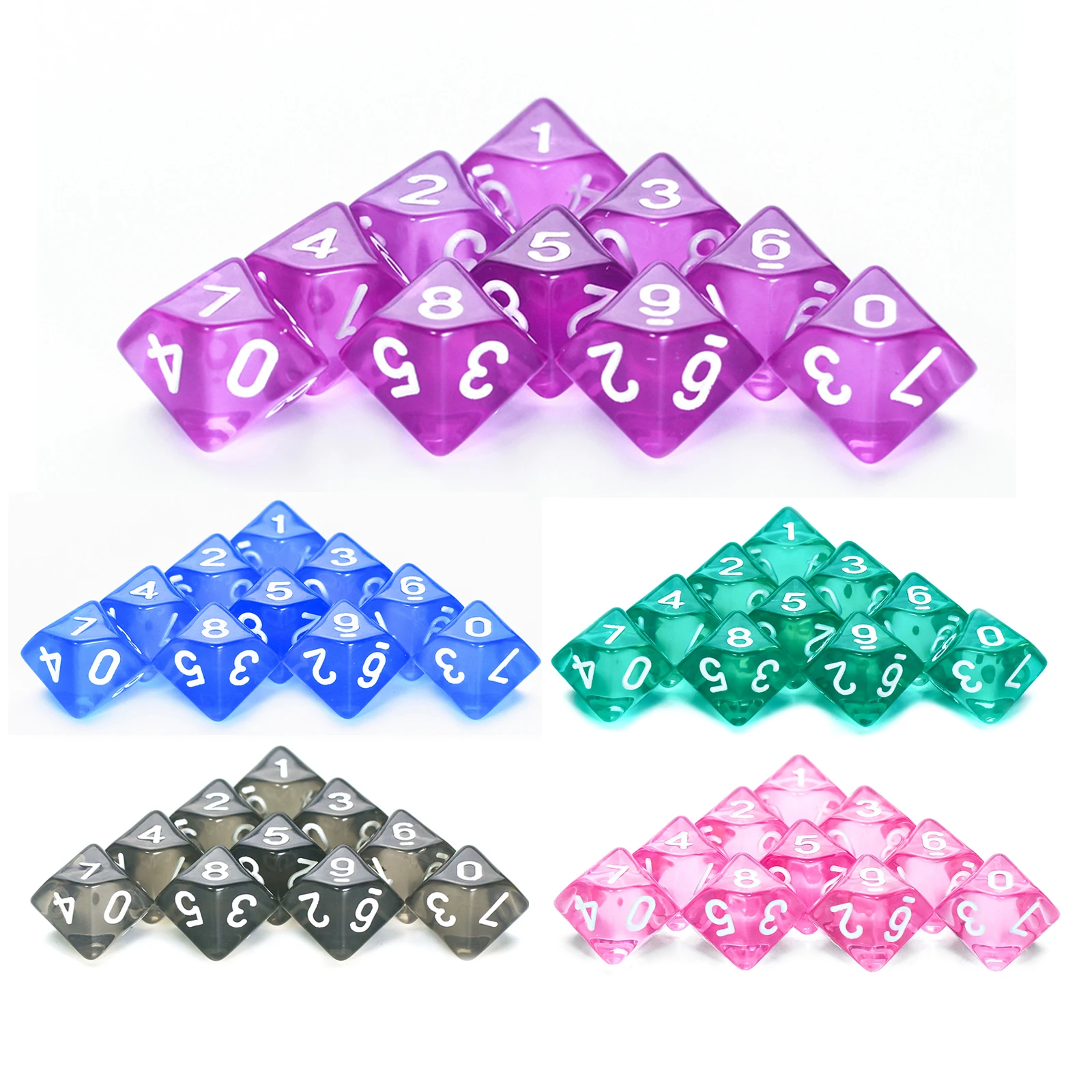 10Pcs 10 Sided Transparent Color Dice Set, Plastic D10 for Role Playing ...