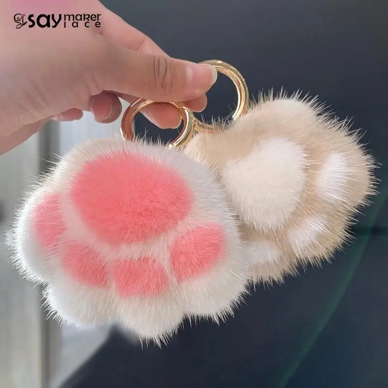 Women-s-Cat-Paw-Faux-Fur-Keychain-Charm-Fashion-Plush-Bear-Paw-Car ...