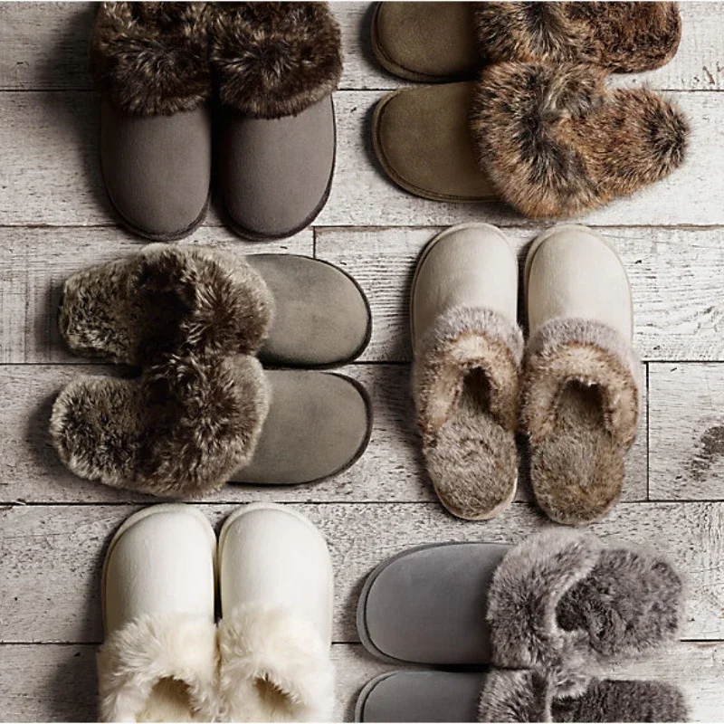 Couple Wool Slippers Men and Women Home Indoor Winter Men's Shoes Non ...