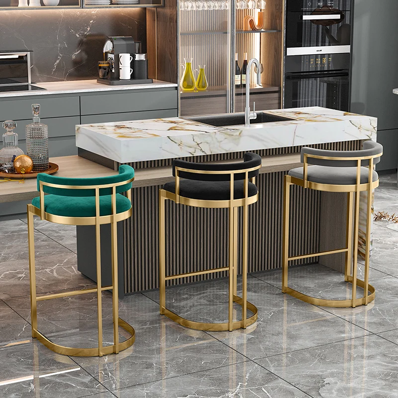 Velour-Black-High-Bar-Chairs-Mid-Century-Lazy-Nordic-Fashion-Dining ...
