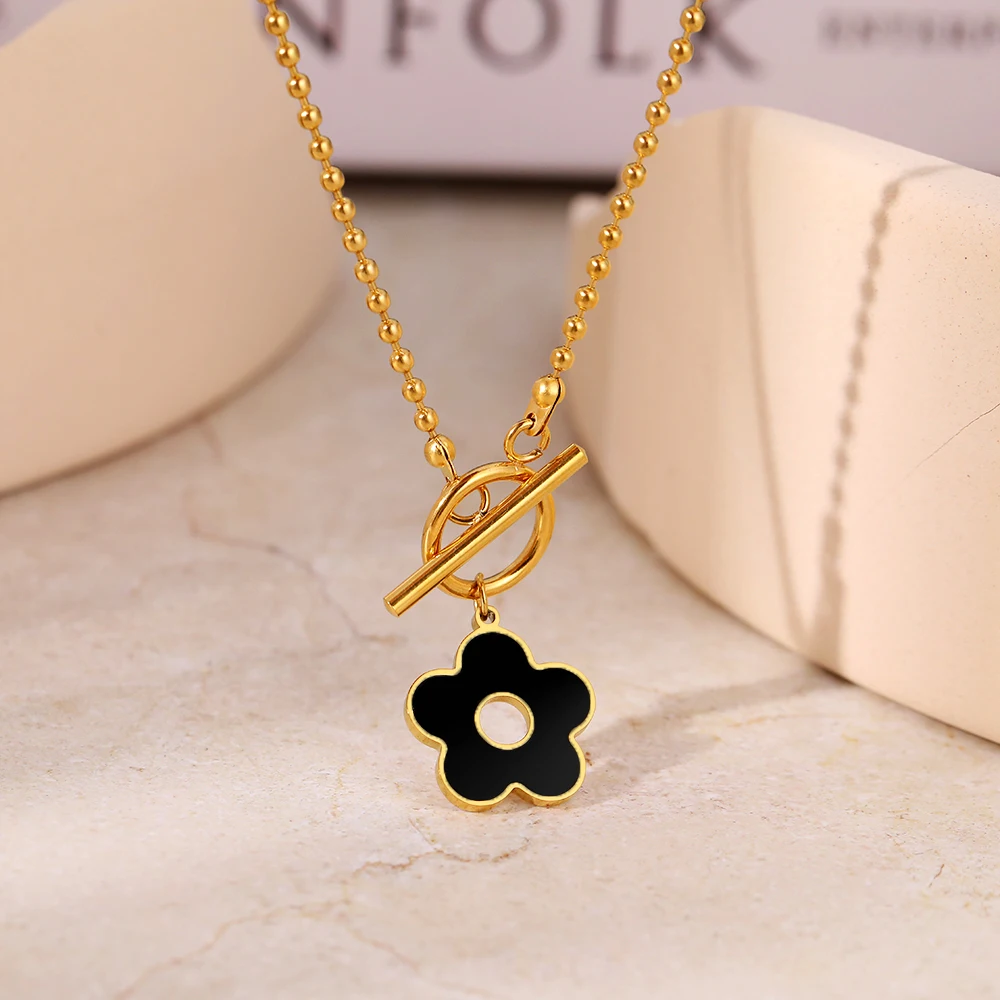 Colares-de-a-o-inoxid-vel-flor-pingente-preto-high-end-sentido ...