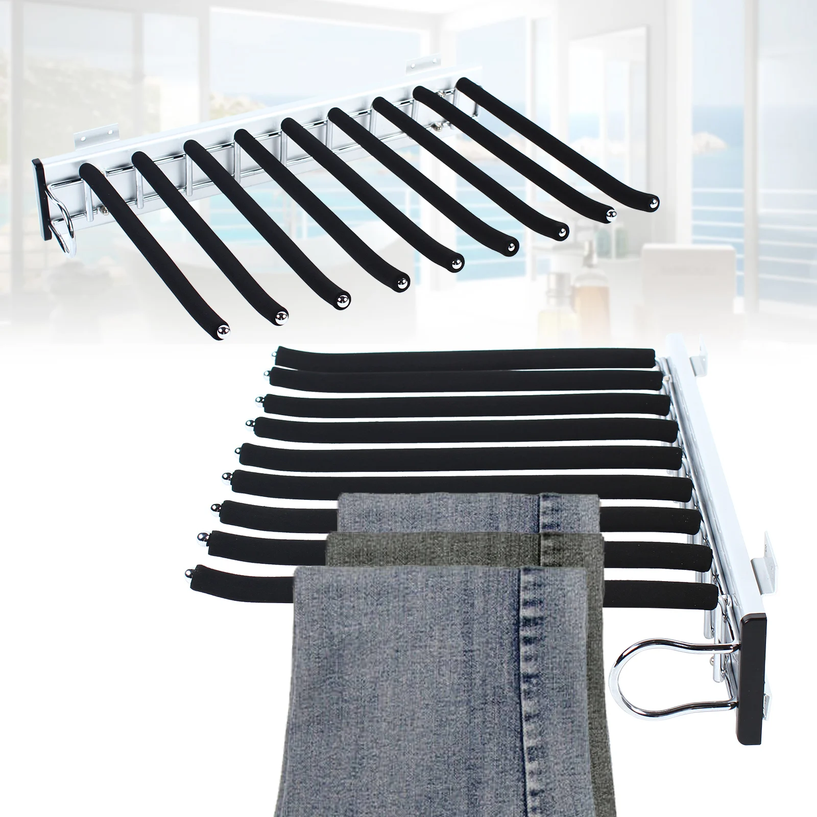 Pull-Out-Wardrobe-Trouser-Rack-9-Scarf-Holder-Hanger-Rail-Extendable ...