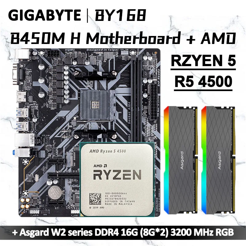 AMD RYZEN R5 4500 CPU + GIGABYTE B450M H Motherboard + Asgard W2 series ...