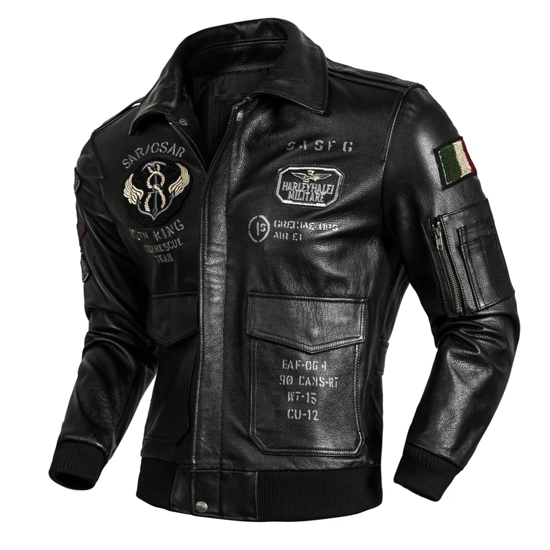 Classic-Top-Layer-Cowhide-Motorcycle-Suit-Men-Black-corium-Bomber ...