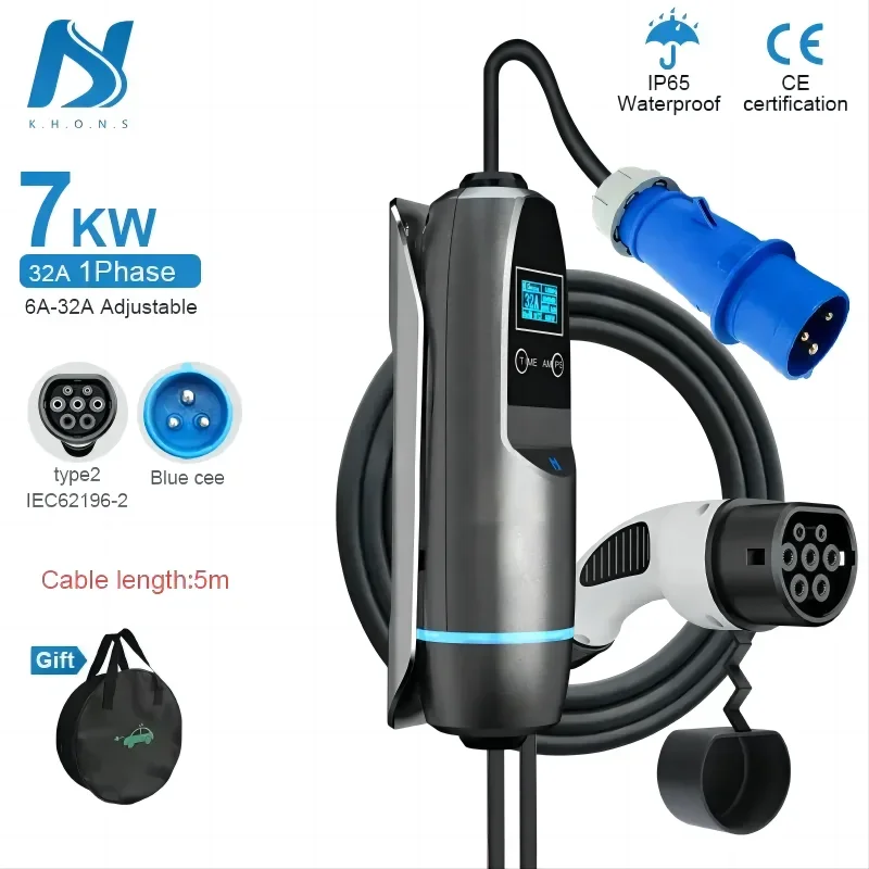 Khons-7kw-Electric-Vehicle-Charger-32A-Single-Phase-EV-Portable-Charger ...