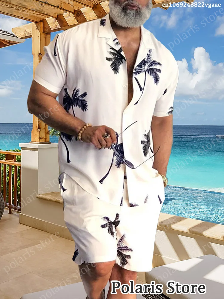 Summer Beach Wear Clothes Men Hawaiian Shirt Set 2 Piece Outfit Button ...