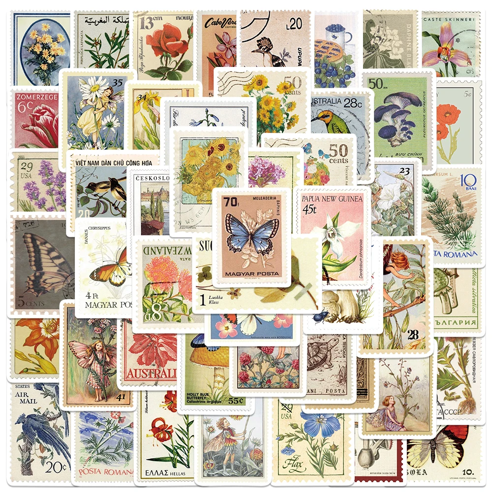 50pcs-Vintage-Stamps-Stickers-Artistic-Aesthetic-Decals-For-Phone ...