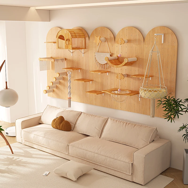 Cat wall jumping platform, solid wood cat climbing rack, hole board ...