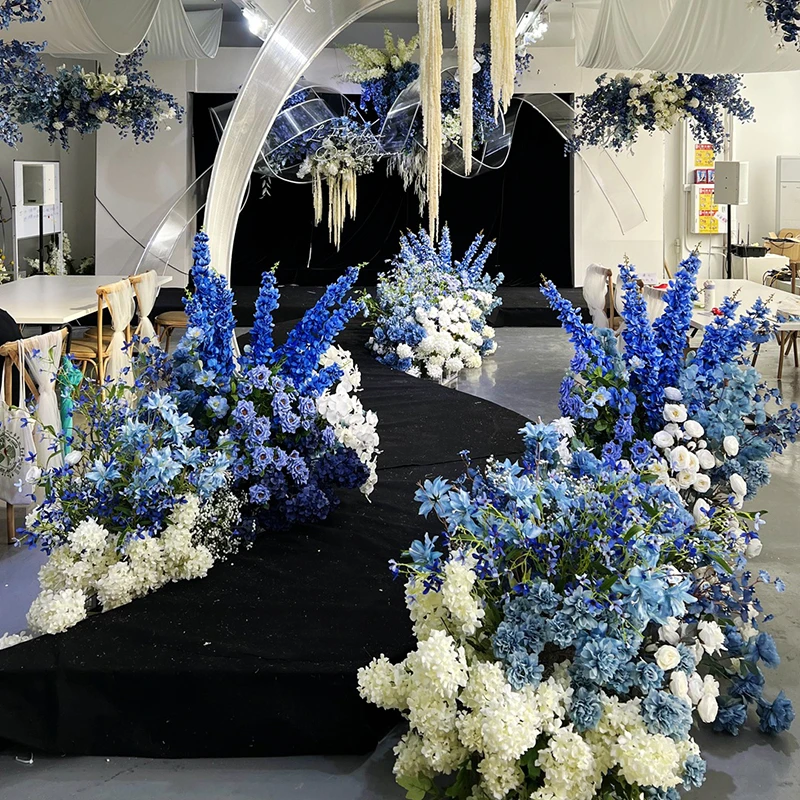 Luxury Blue Customize Wedding Artificial Flower Row Rose Floral Corner ...