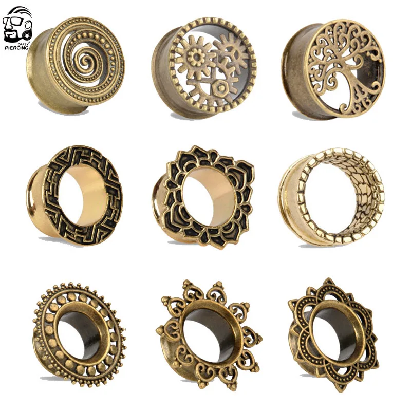 1Pair-Brass-Golden-Mix-Styles-Ear-Guage-Plugs-Flesh-Ear-Tunnels ...