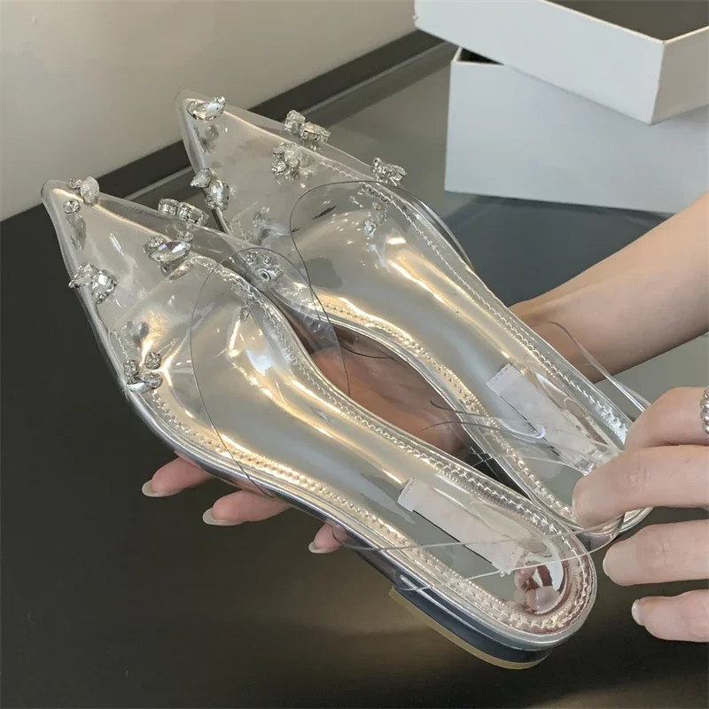 Eilyken Crystal Low Heels Women Pumps Fashion Silver PVC Transparent ...