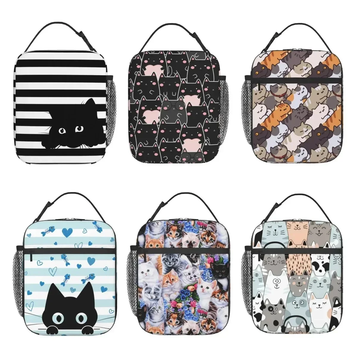 Black Cat Lunch Box Fish Bone Reusable Insulated Lunch Bag Thermal ...