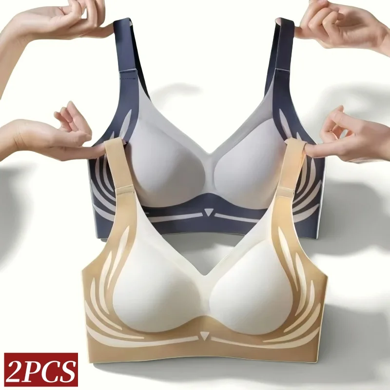 2Pcs/Set Non-wire Push Up Bra Women Comfort Padded Brassieres ...