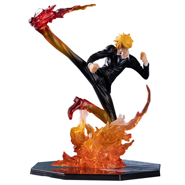 16cm Anime One Piece Sanji Sculpture Black Leg Fire Battle Version Pvc ...