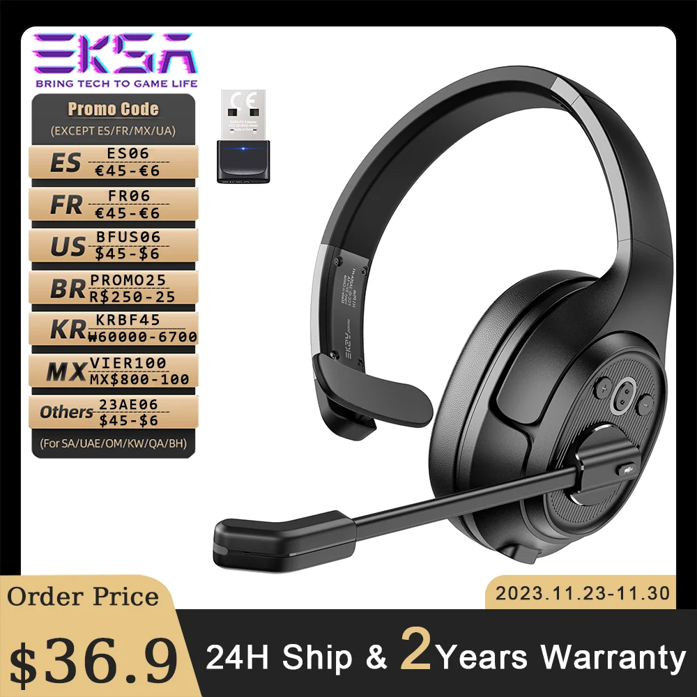 EKSA-Wireless-Call-Center-Headset-with-Dongle-Noise-Cancelling-Mic ...