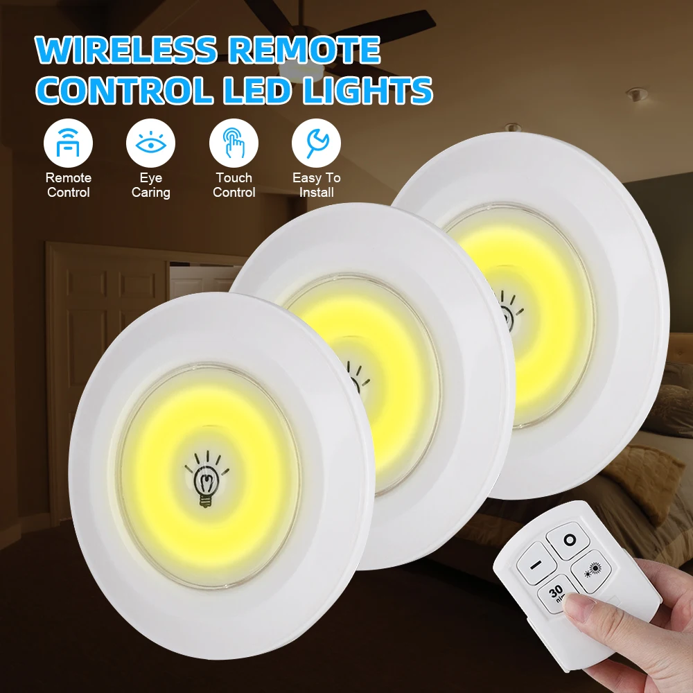 Wireless LED Under Cabinet Light Remote Control Dimmable Wardrobe Night ...