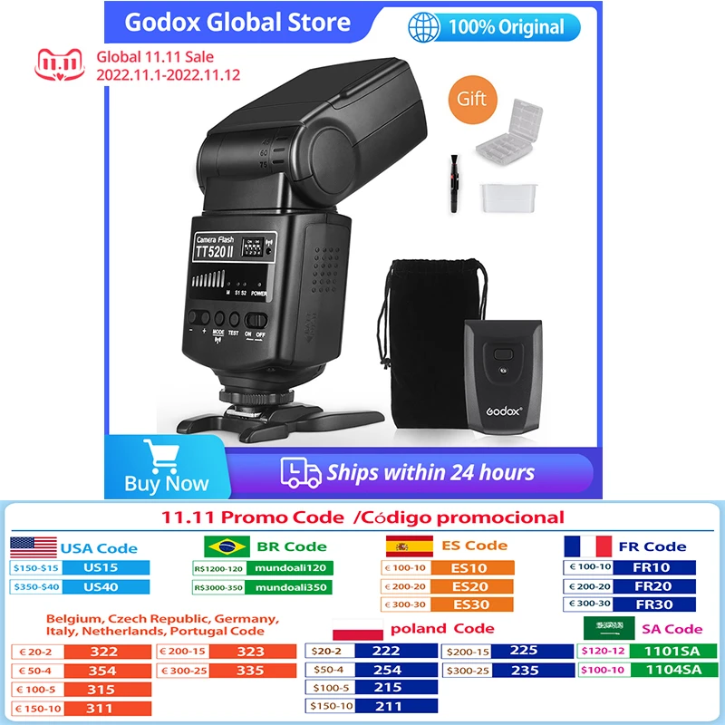 Godox TT520 II Flash TT520II with Build in 433MHz Wireless Signal ...